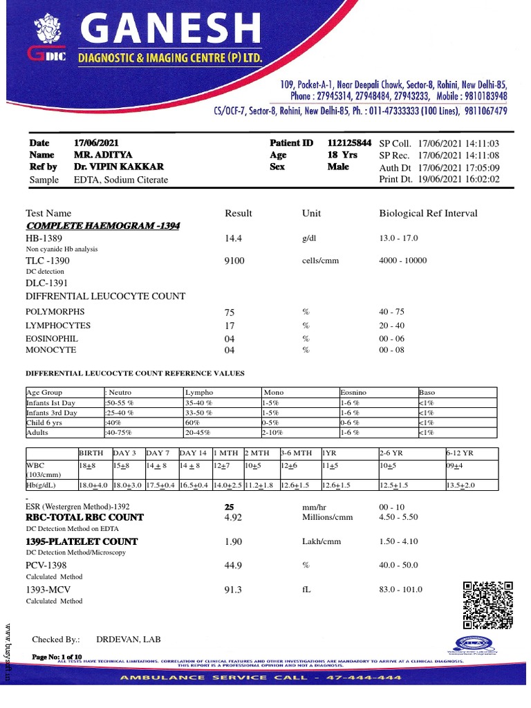 Comprehensive Medical Report for 18-Year-Old Male Patient | PDF ...