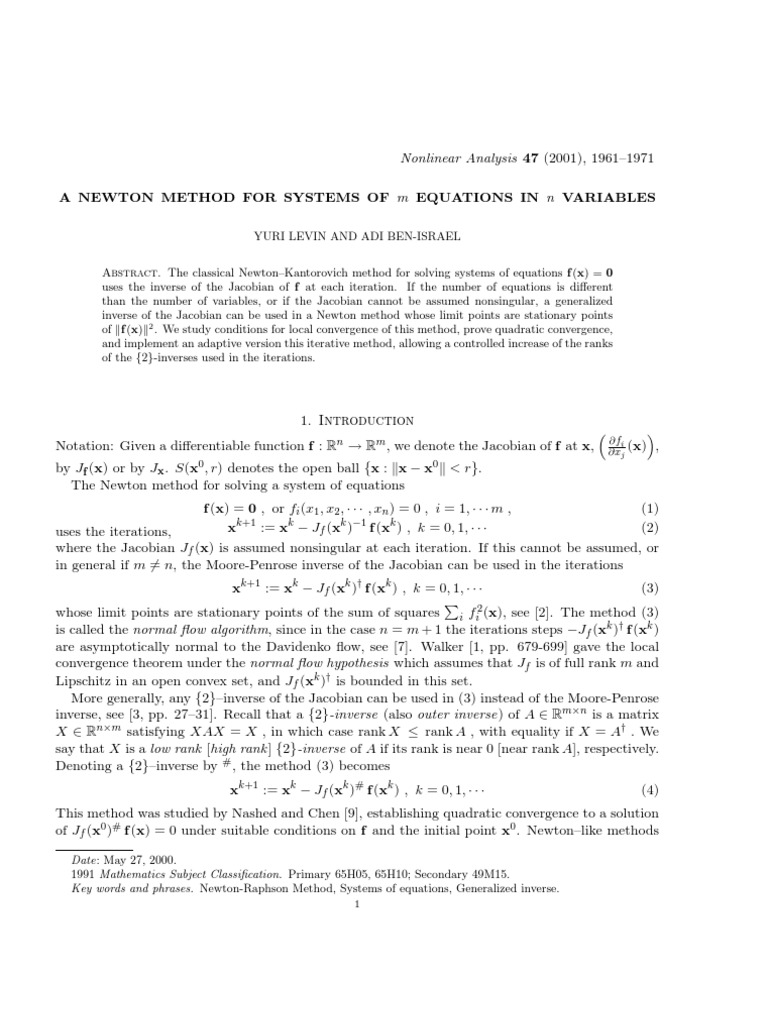 A Newton Method For Systems Of M Equations In N Variables Pdf Analysis Mathematical Analysis