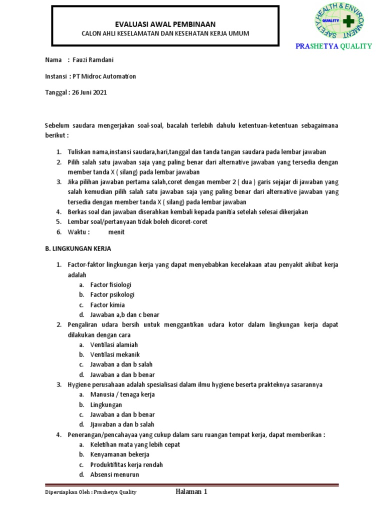 Soal Awal Lingkungan Kerja | PDF