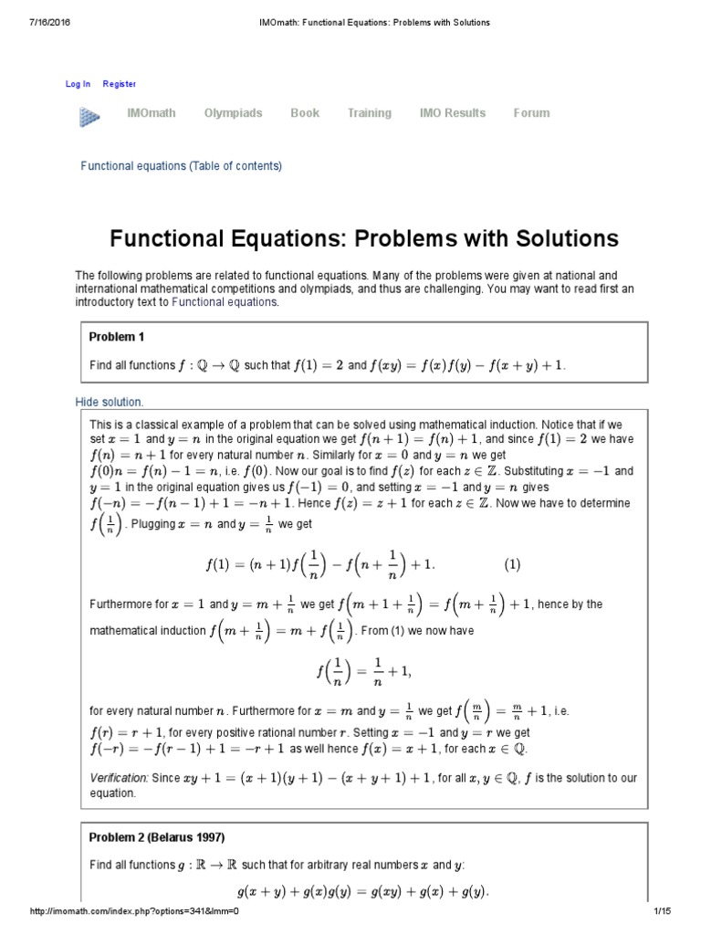 IMOmath - Functional Equations - Problems With Solutions | Download Free PDF | Equations | Limit ...