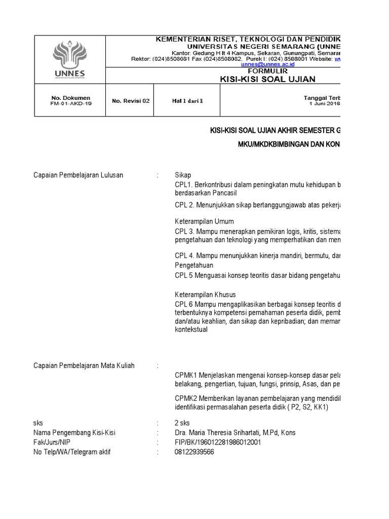 Kisi-Kisi & Soal Uas MKDK BK | PDF