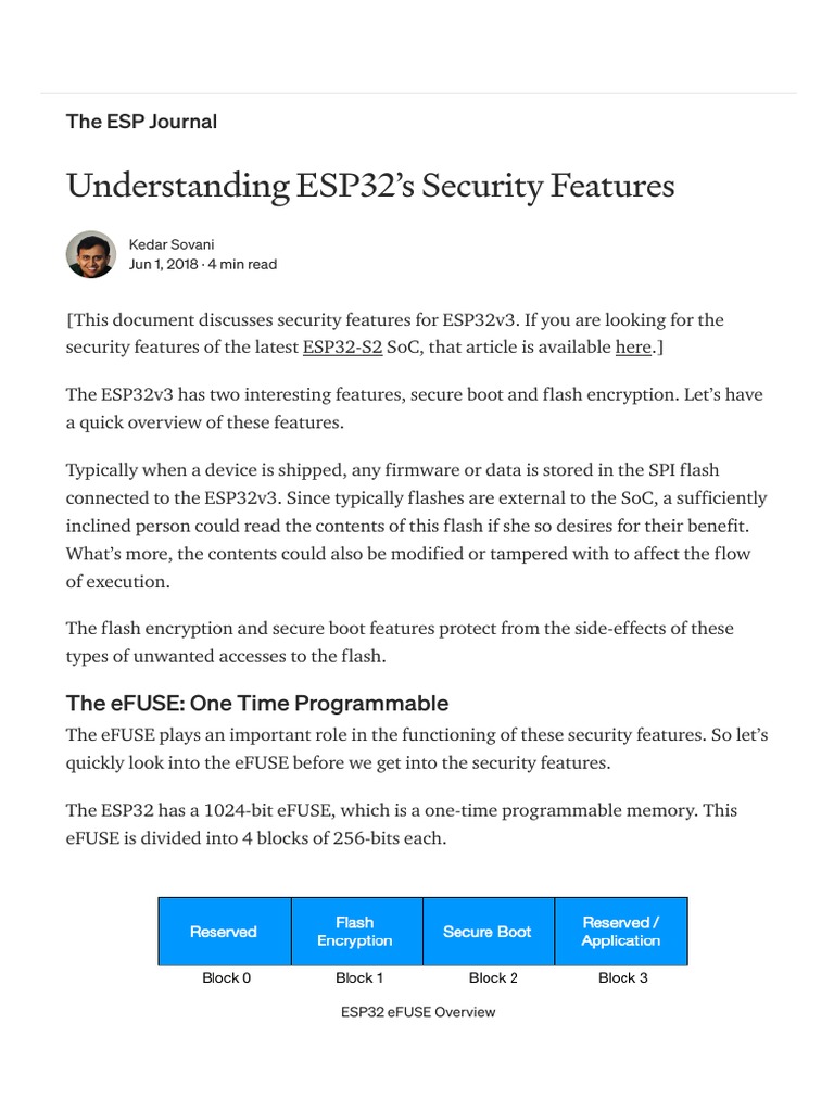Understanding ESP32's Security Features - by Kedar Sovani - The ESP Journal - Medium | PDF ...