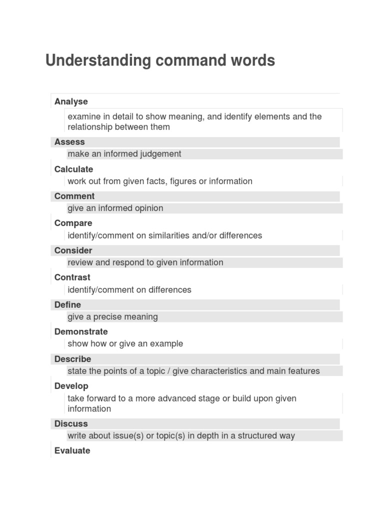 Understanding Command Words: Analyse | PDF