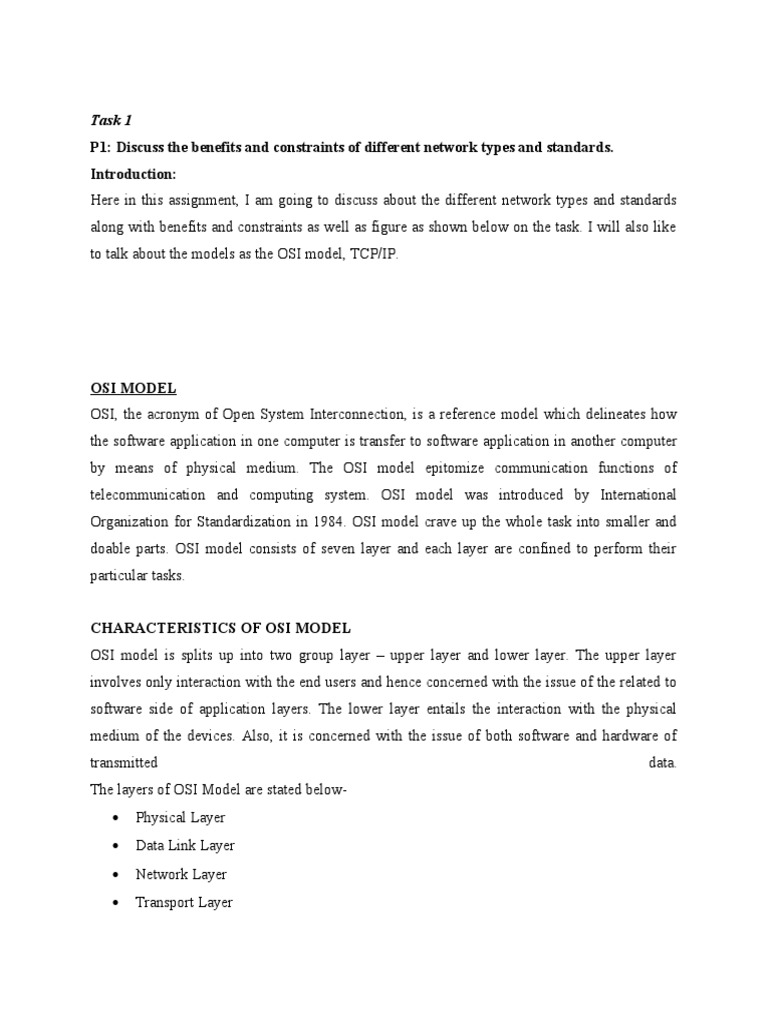 P1: Discuss The Benefits and Constraints of Different Network Types and ...