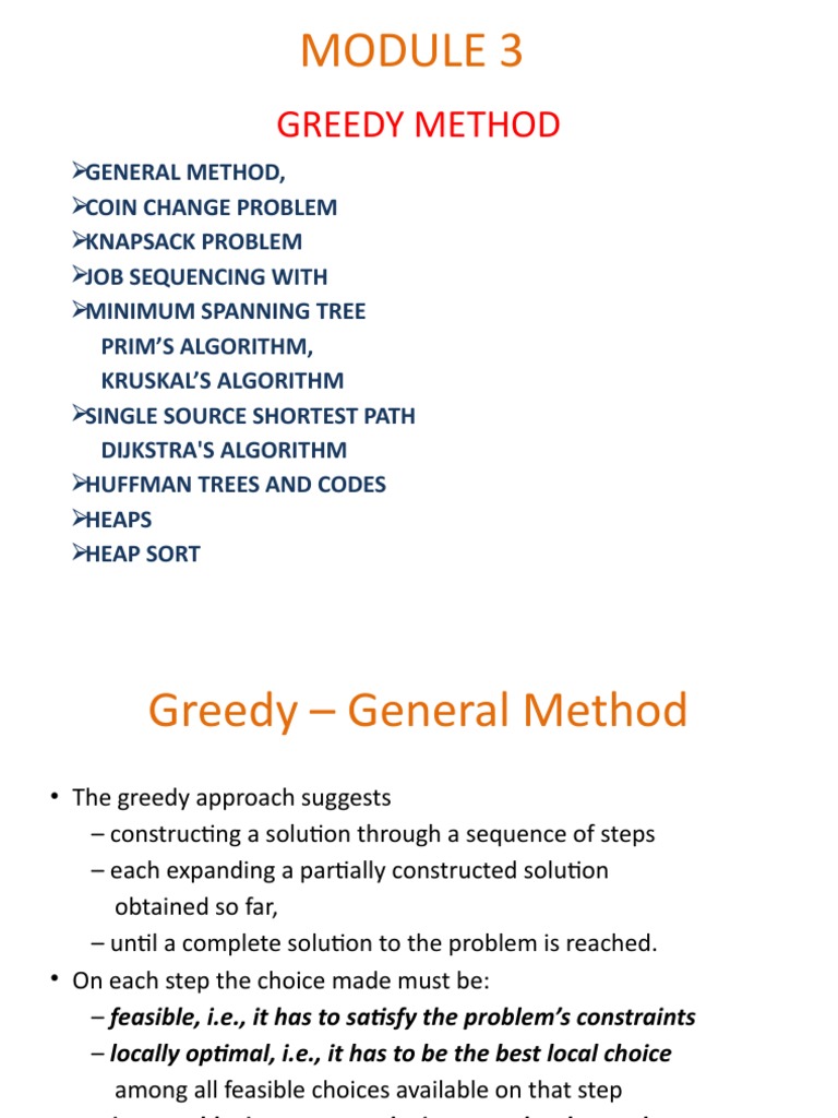 Greedy Method: General Method, Coin Change Problem Knapsack Problem Job ...