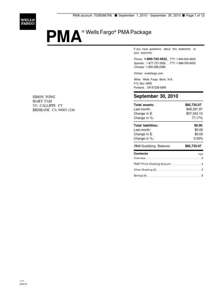 WFB 092010 | PDF | Wells Fargo | Transaction Account
