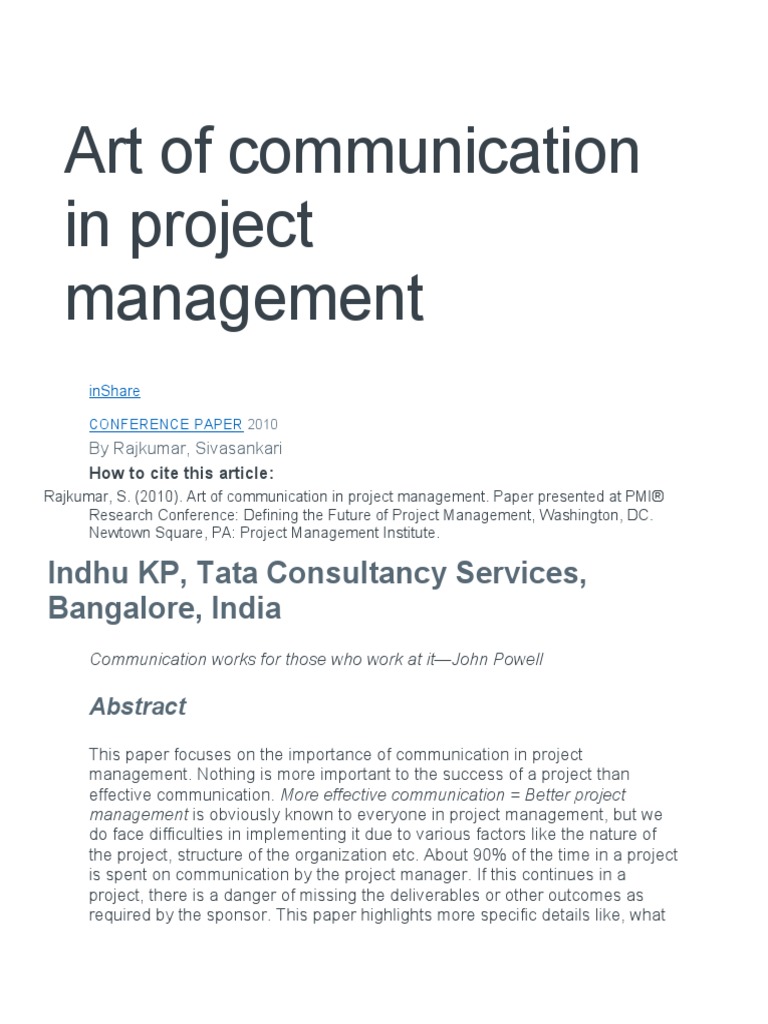 Art of Communication in Project Management | PDF | Nonverbal ...