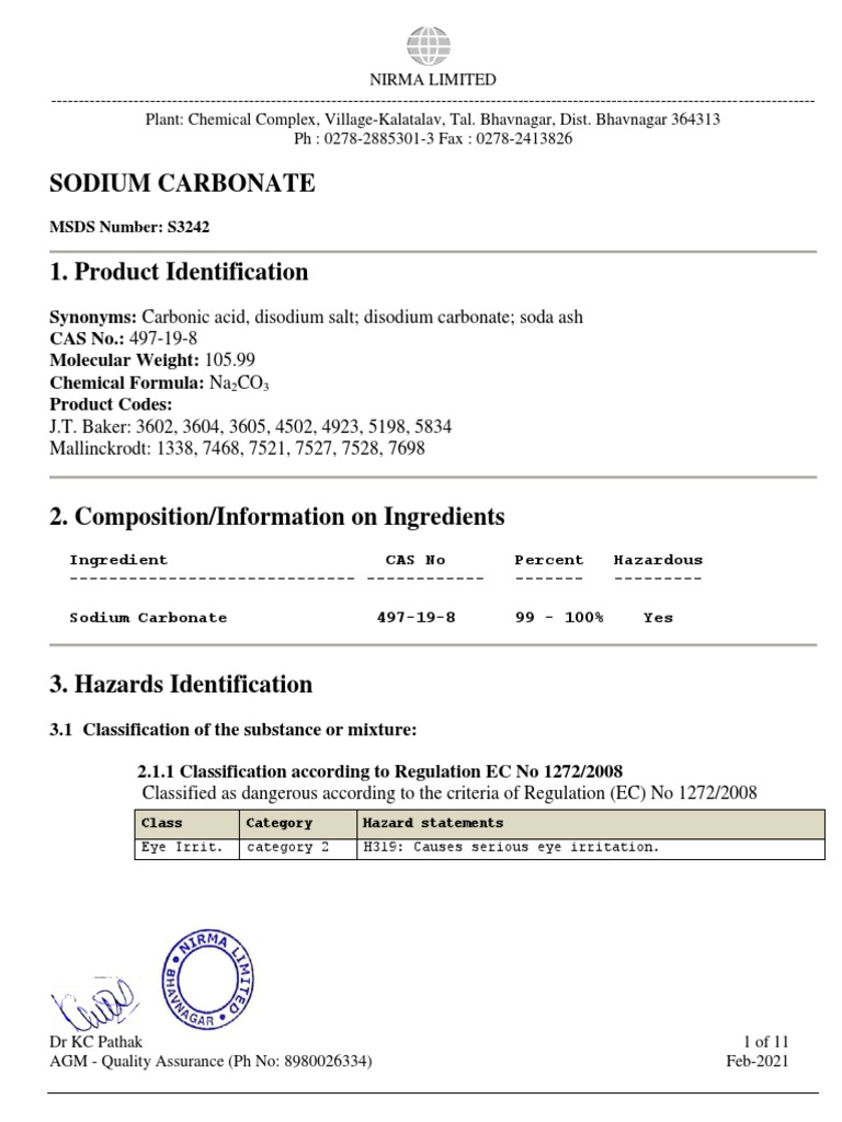 02.MSDS Soda Ash | PDF | Oxide | Breathing