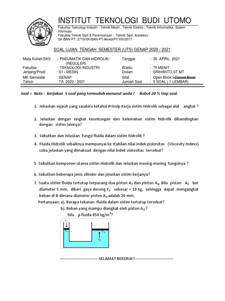 Soal Uts - Pneumatik Hidrolik-Reg. TM-20-2. | PDF