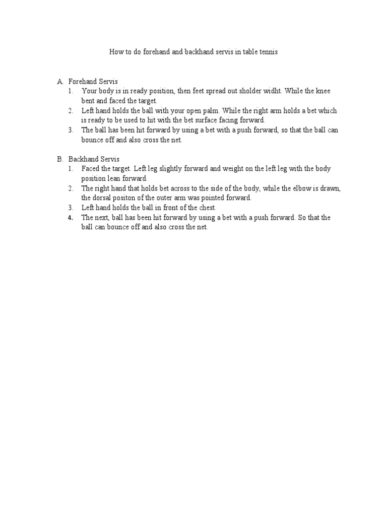 How To Do Forehand and Backhand Servis | PDF