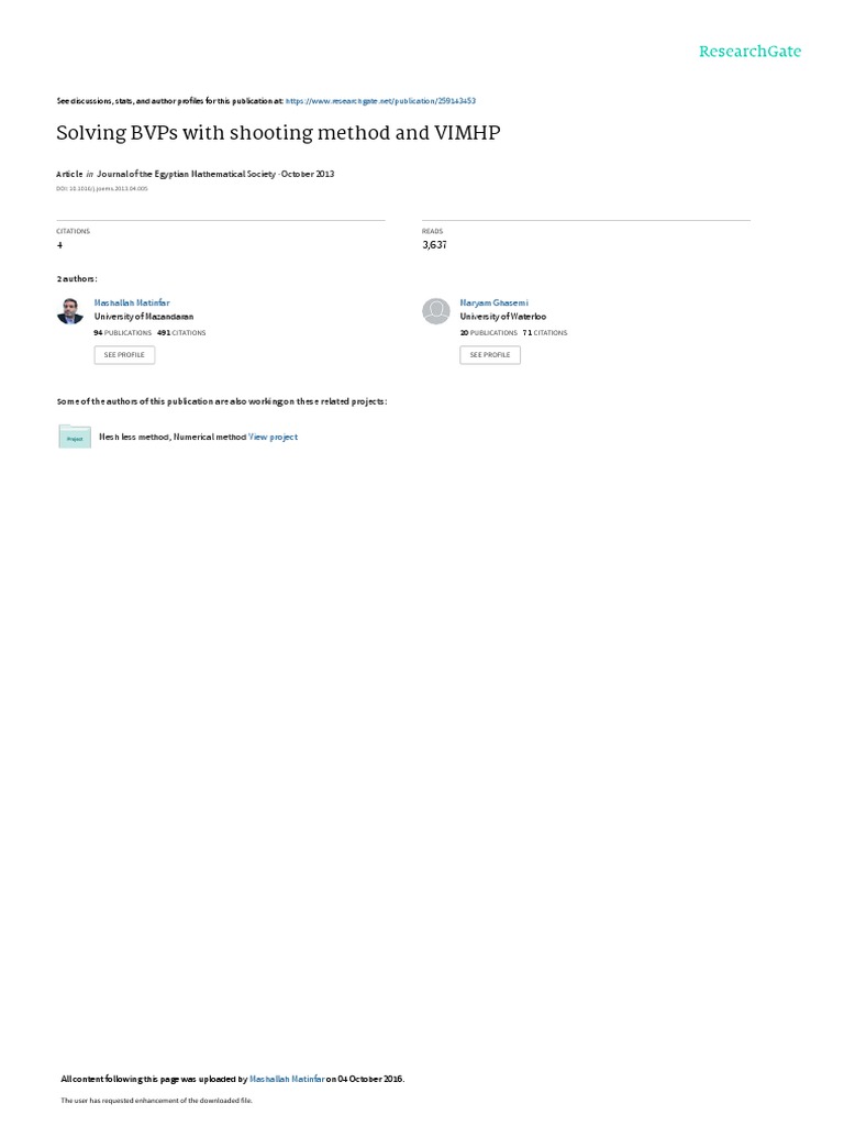 Solving BVPs With Shooting Method and VIMHP | PDF | Nonlinear System ...
