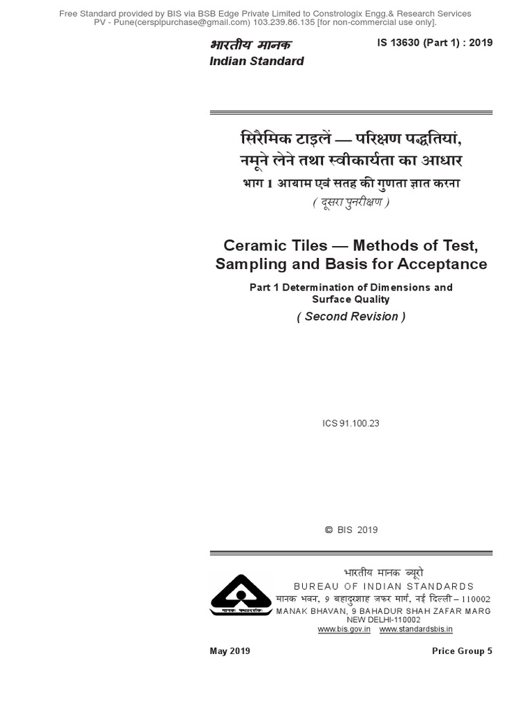 Ceramic Tiles - Methods of Test, Sampling and Basis For Acceptance ...