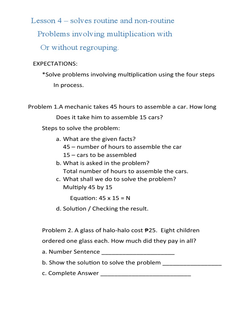 Lesson 4 - Solves Routine and Non-Routine Problems Involving ...