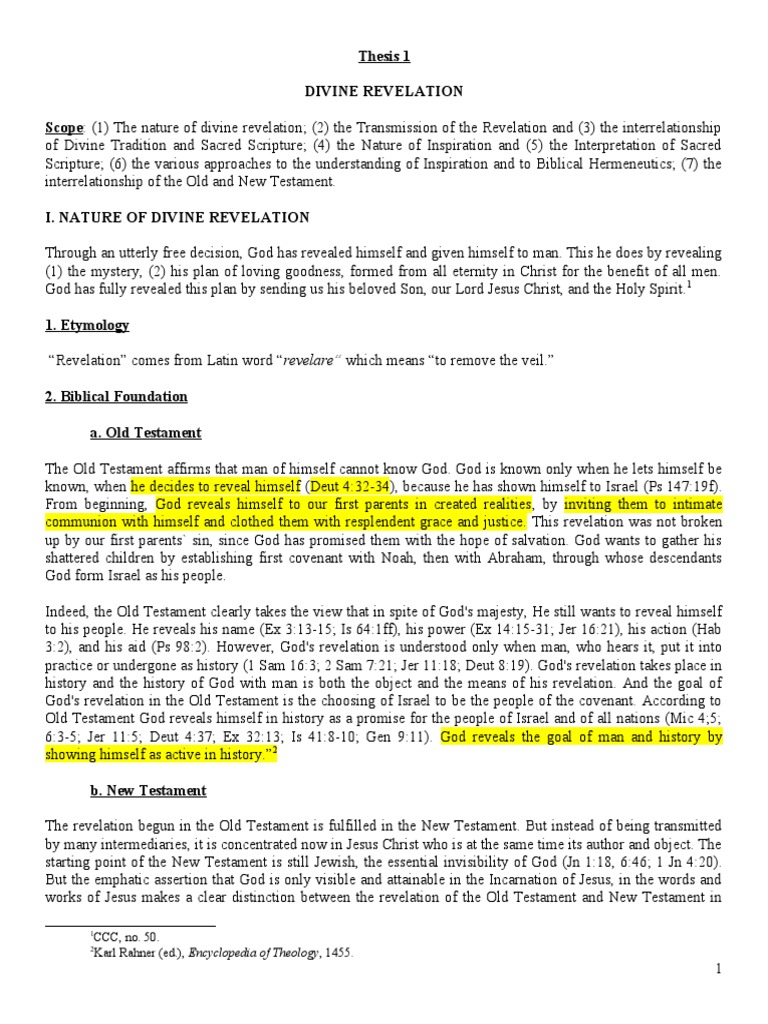 Thesis 1 - Divine Revelation | PDF | Revelation | Bible