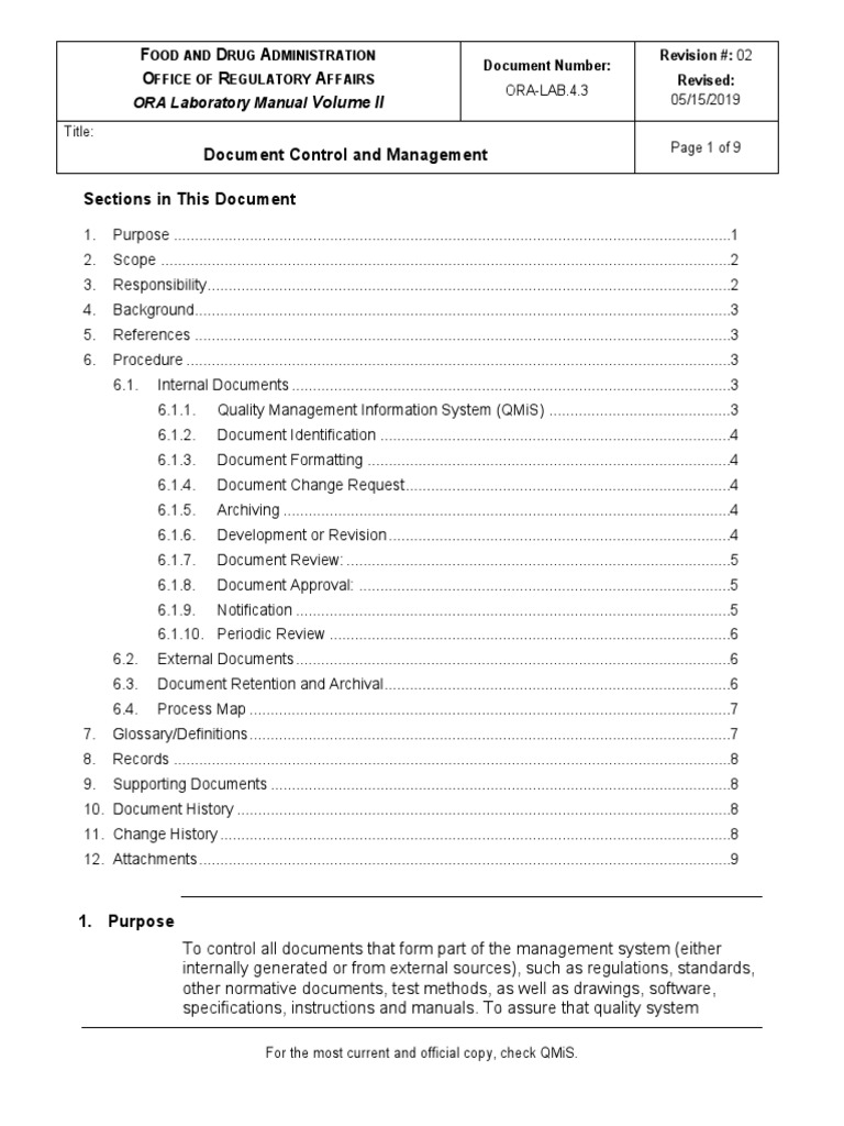 ORA-LAB.4.3 Document Control and Management (v02) | PDF | Food And Drug ...