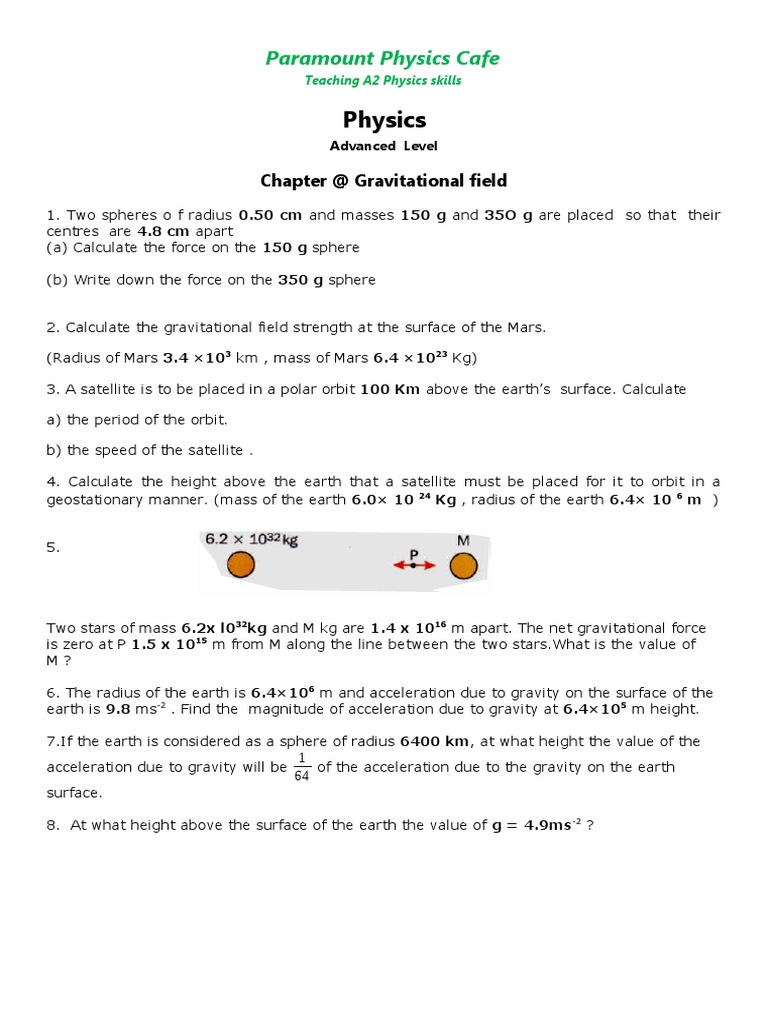 A-2 Gravitational W Sheet-1 Physics | PDF | Gravity | Orbit