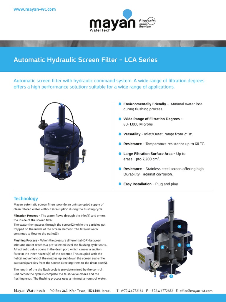Automatic Hydraulic Screen Filter - LCA Series | PDF | Filtration | Valve