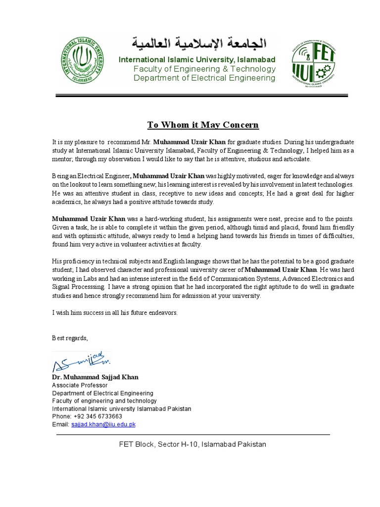 Uzair Recommendation by DR - Sajjad | PDF | Technology & Engineering