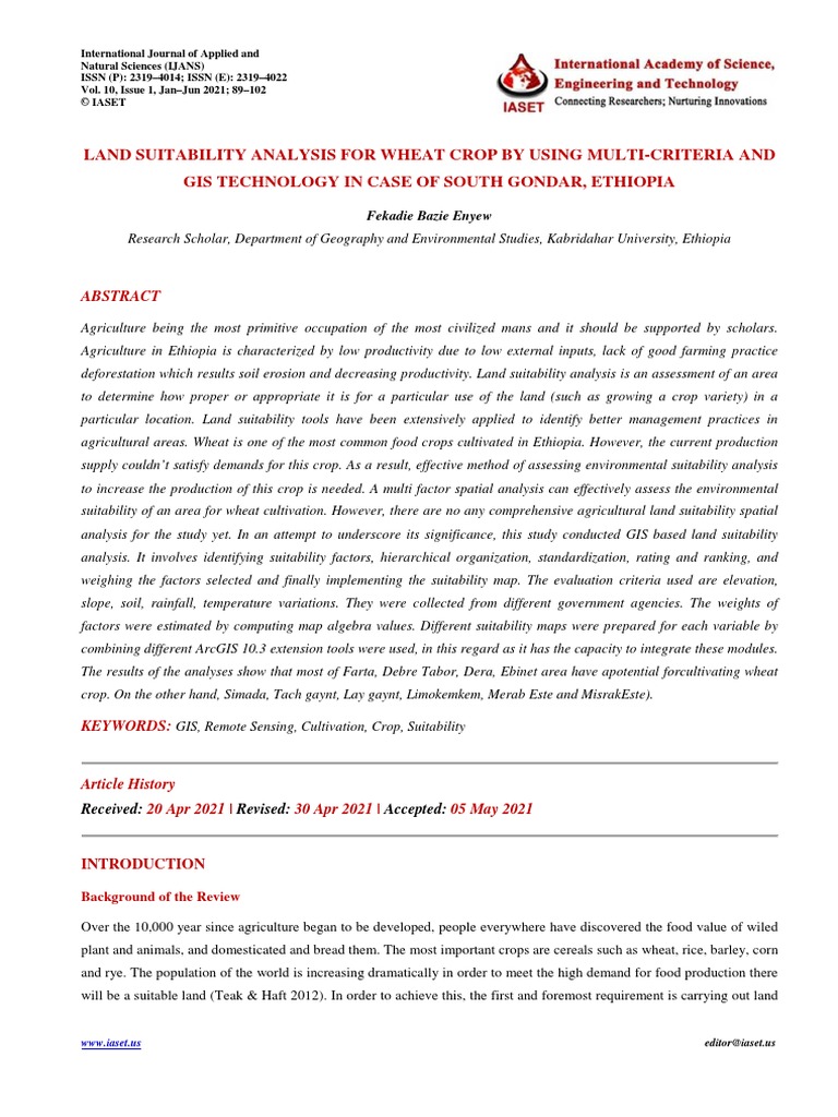 Land Suitability Analysis For Wheat Crop by Using Multi-Criteria and ...