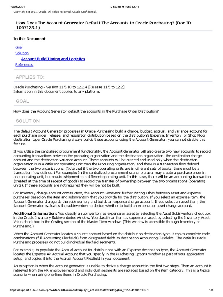 The Account Generator Default The Accounts in Oracle Purchasing | PDF ...