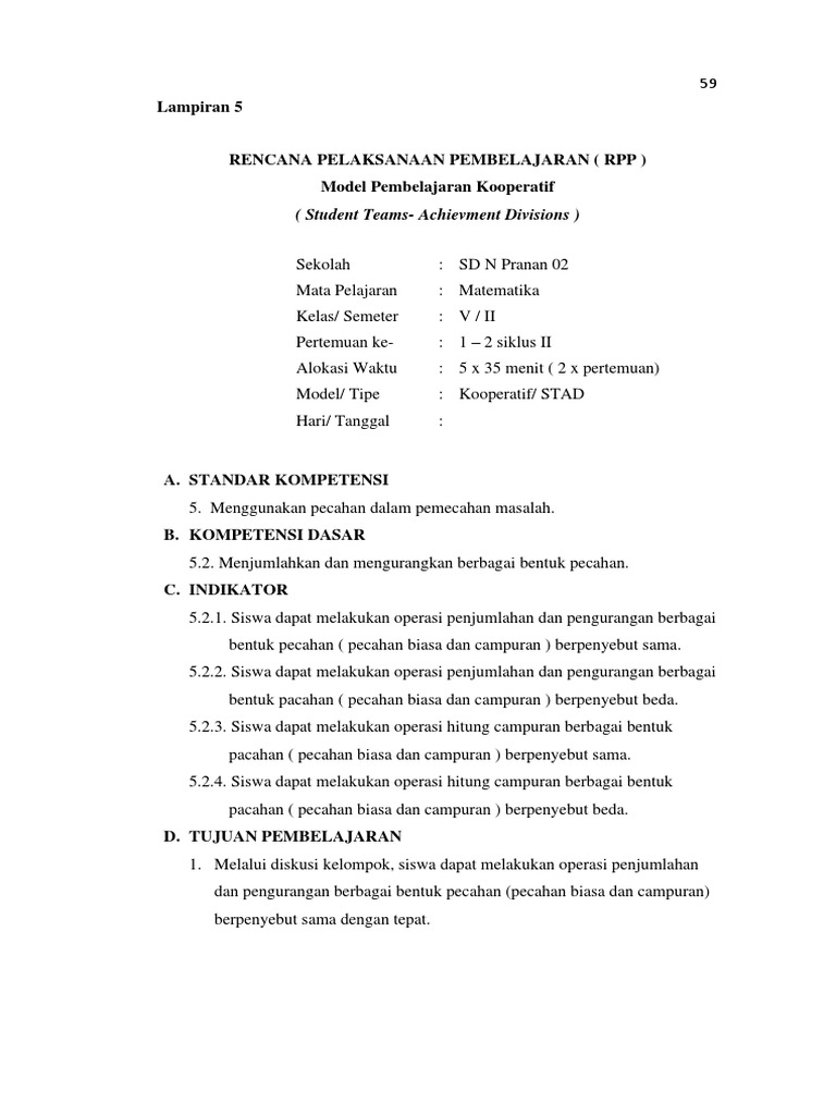 RPP Kooperatif Tipe STAD | PDF
