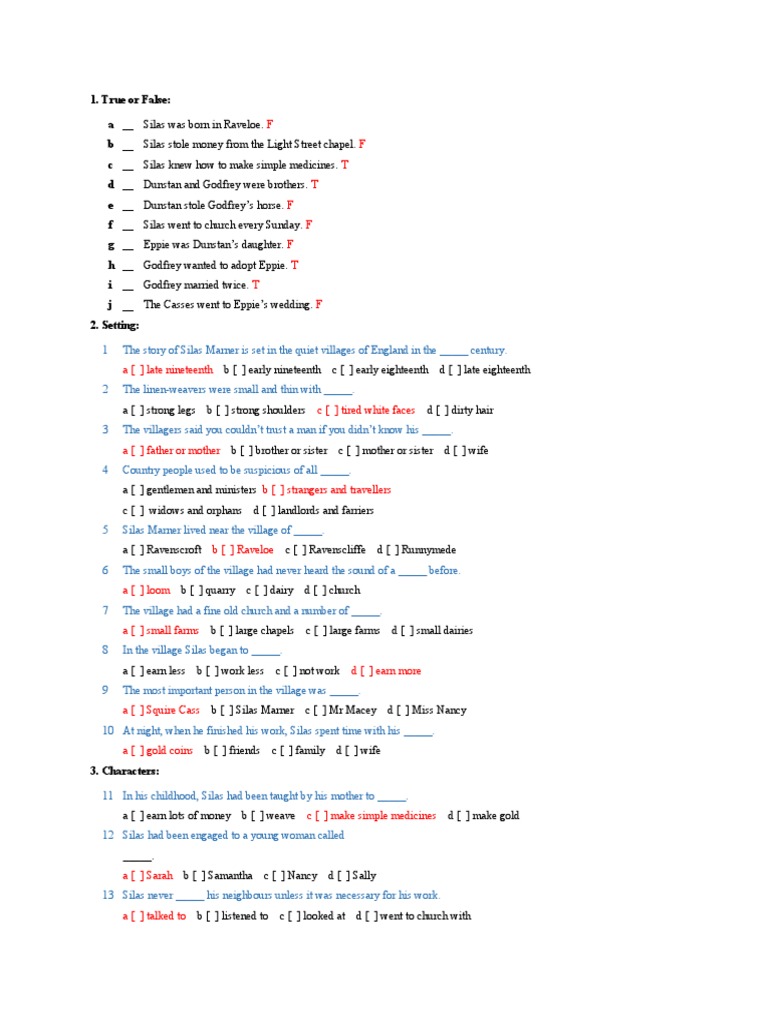 Silas Marner Key | PDF | Silas Marner