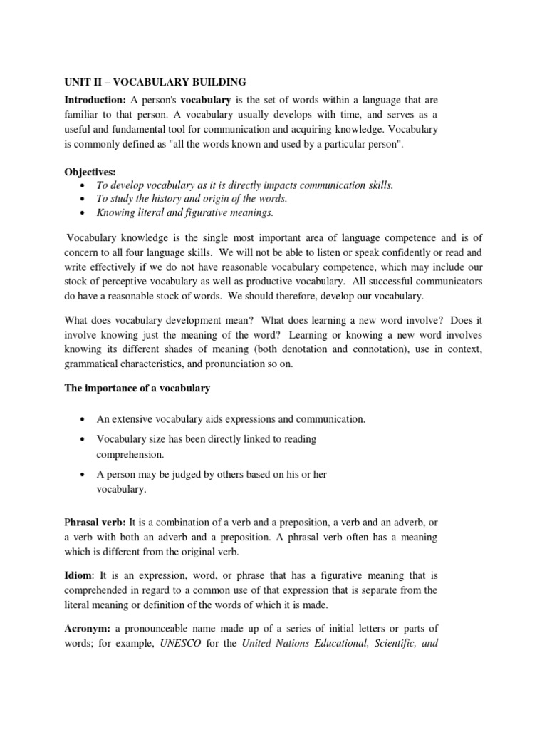 Unit II Vocabulary Building | PDF | Vocabulary | Verb