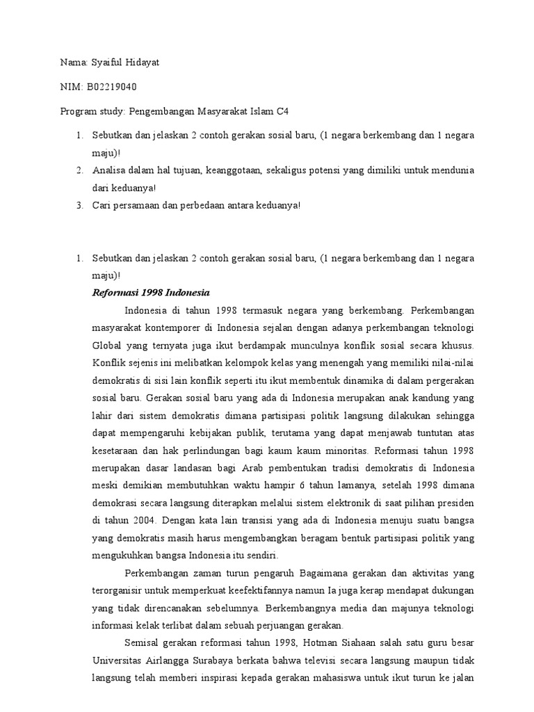 Syaiful Hidayat - B02219040 - PMI C4 - Gerakan Sosial Kontemporer | PDF