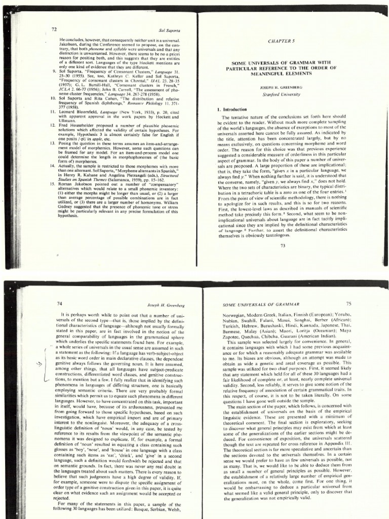 Greenberg 1963 - Some Universals of Grammar | PDF