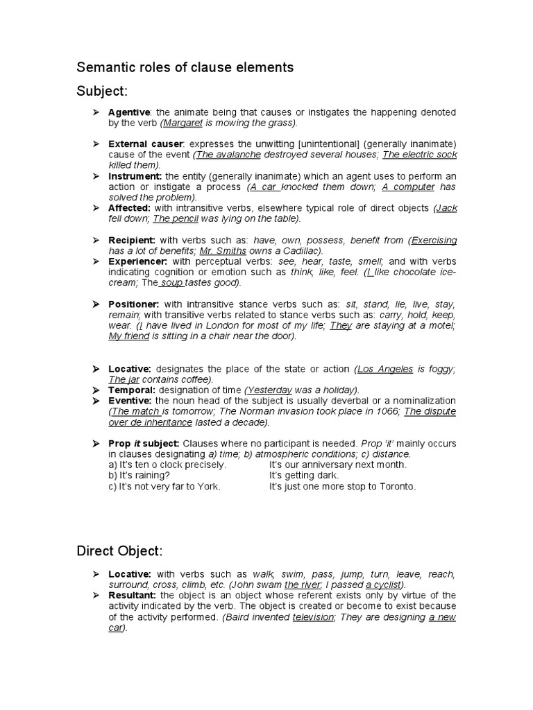 Semantic Roles in Clause Elements | PDF | Verb | Clause