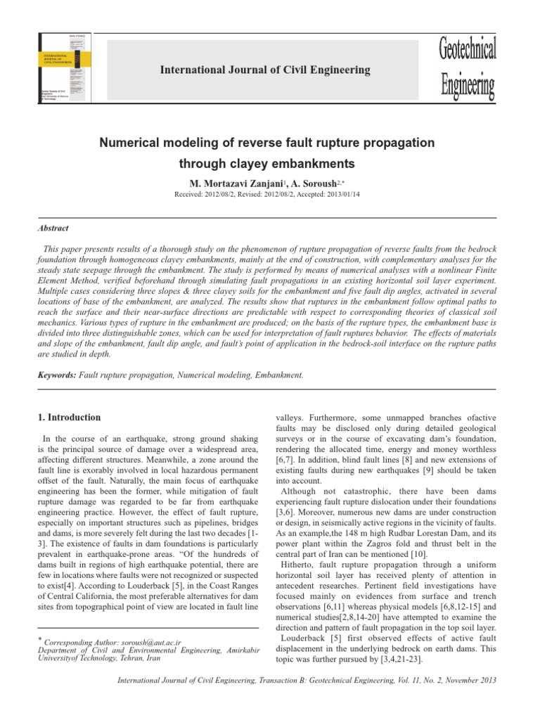 Numerical Modeling of Reverse Fault Rupture Propagation Through Clayey Embankments | PDF | Fault ...