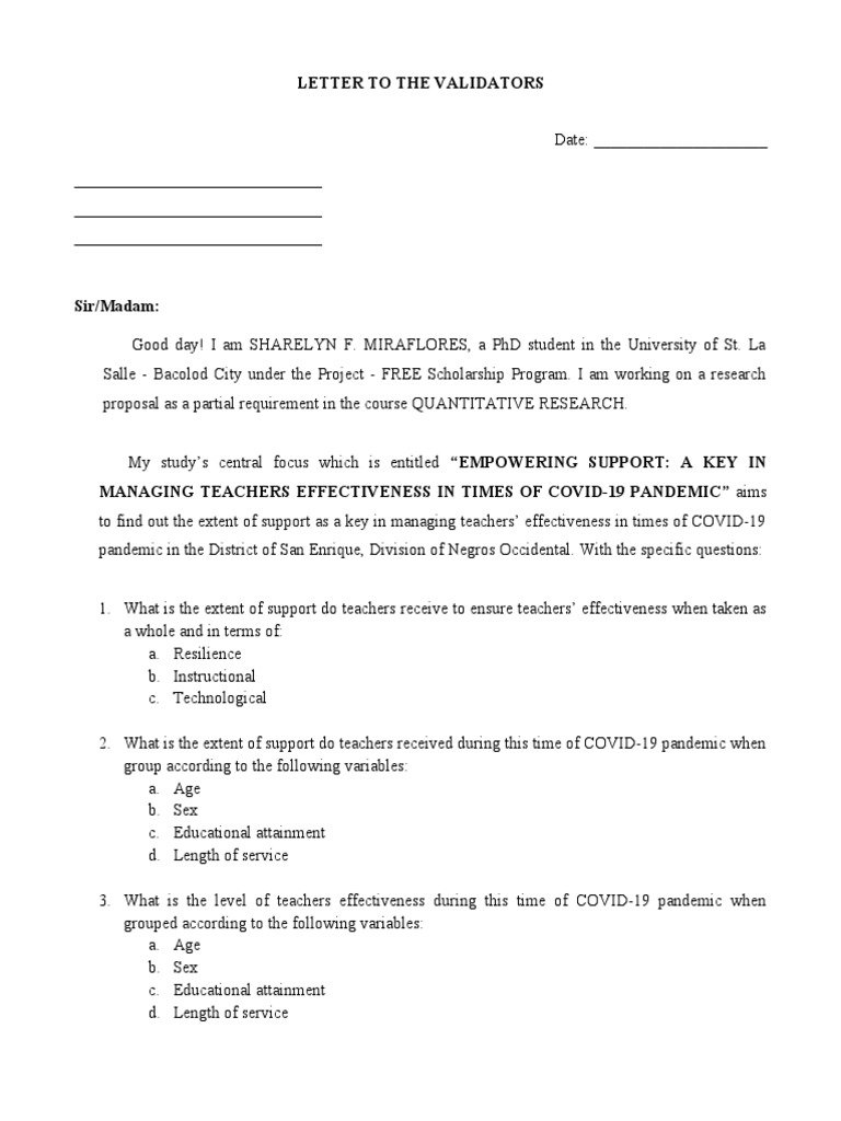 Letter To The Validators | PDF | Educational Technology | Learning