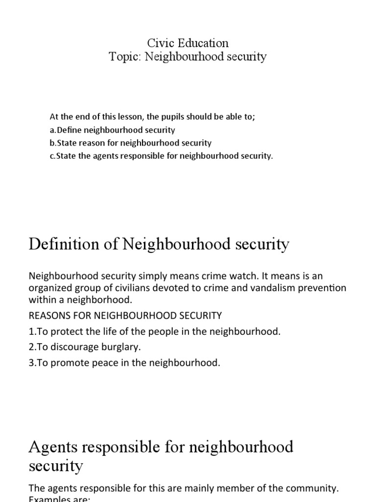 Civic Education Neighbourhood Security. | PDF
