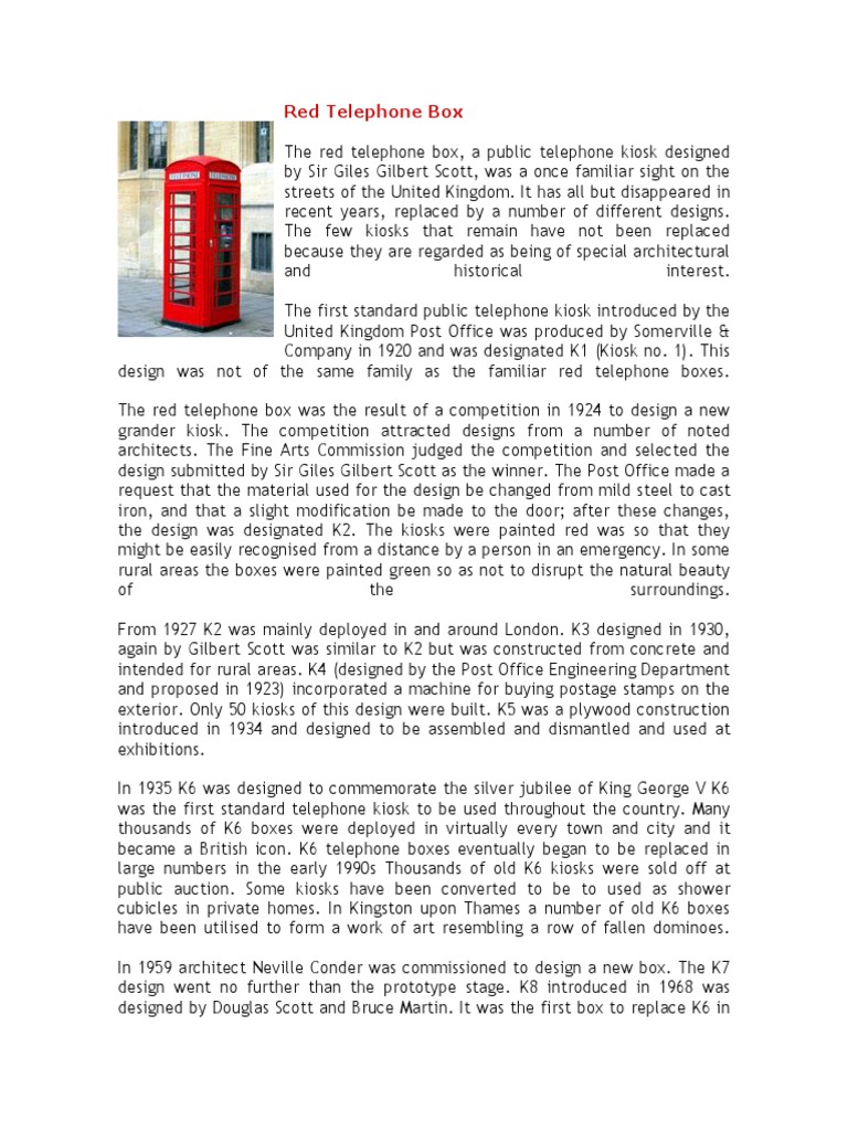 Red Telephone Box | Download Free PDF | Telephony | Street