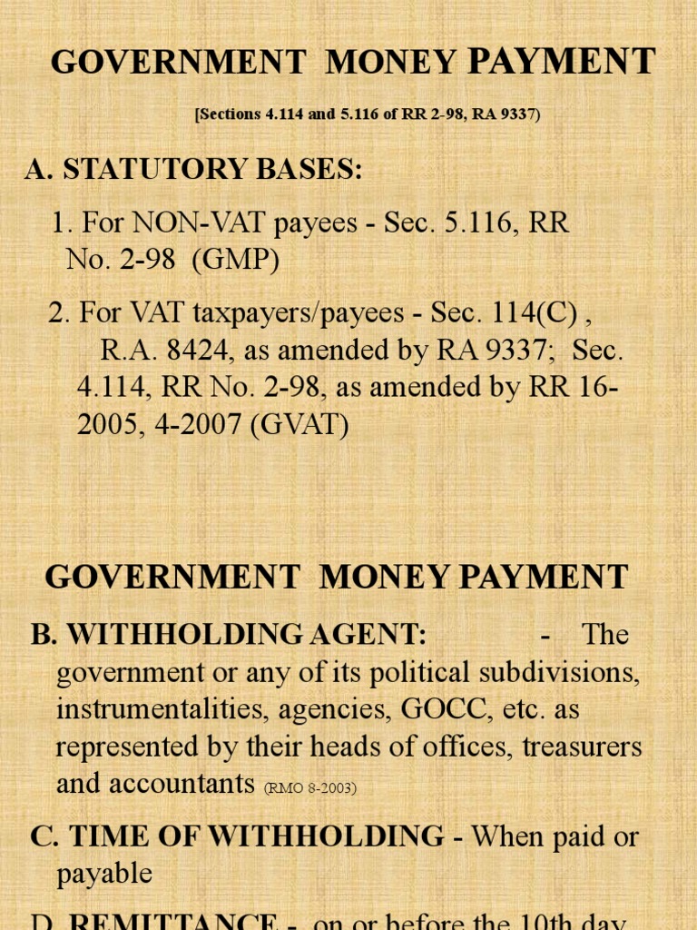 Government Money: Payment | PDF | Withholding Tax | Taxation In The ...