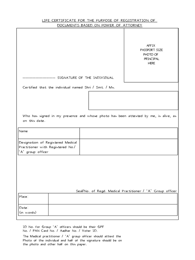 Life Certificate for Power of Attorney | PDF