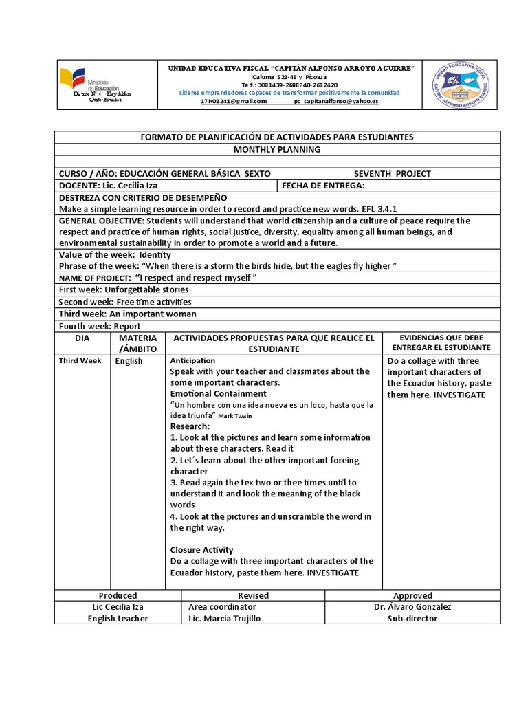 Name of Project: Unidad Educativa Fiscal "Capitán Alfonso Arroyo ...