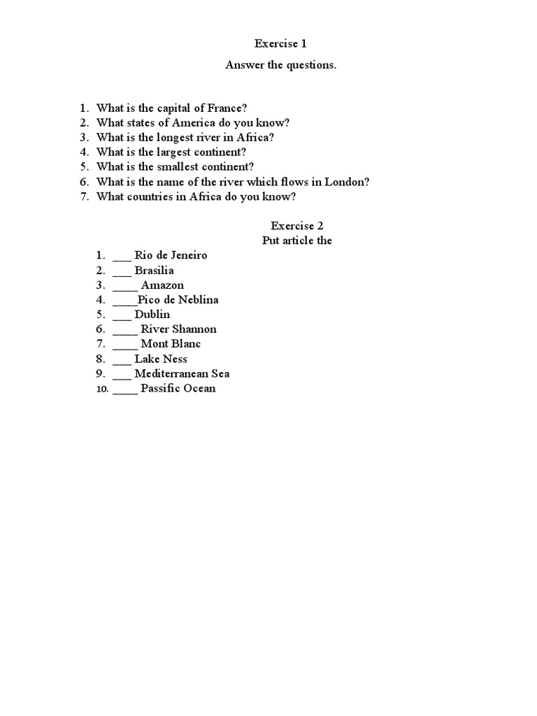 Exercises Geographical Names The | PDF | Travel | Language Arts ...