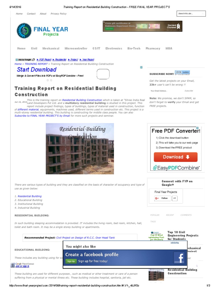 Training Report On Residential Building Construction Free Final Year ...