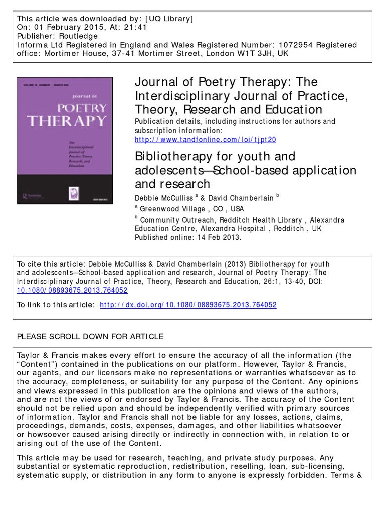 Bibliotherapy for Youth in Schools | PDF | Cognitive Behavioral Therapy ...
