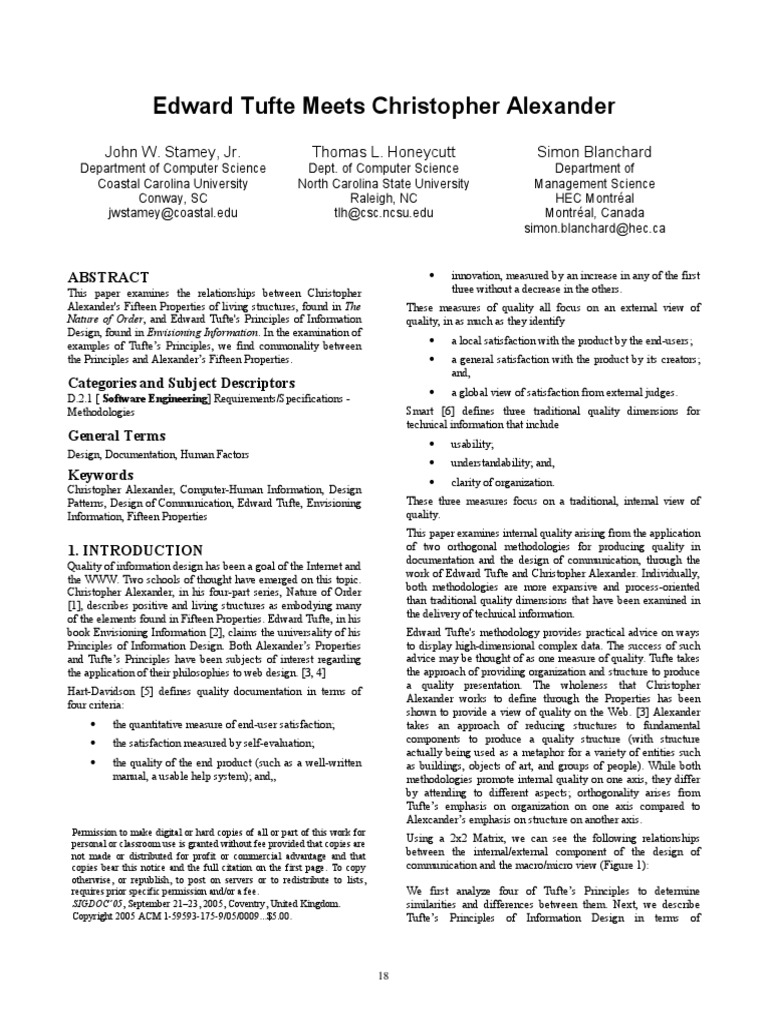 Edward Tufte Meets Christopher Alexander - John W Stamey (2005) | PDF ...