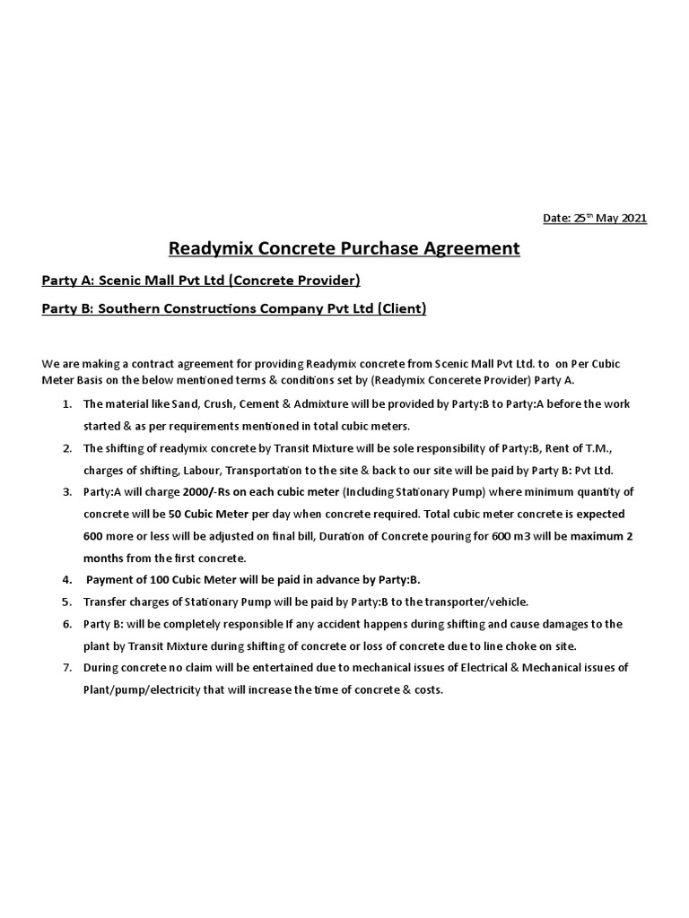 Agreement Readymix With PAF 2nd | PDF | Concrete | Building Materials