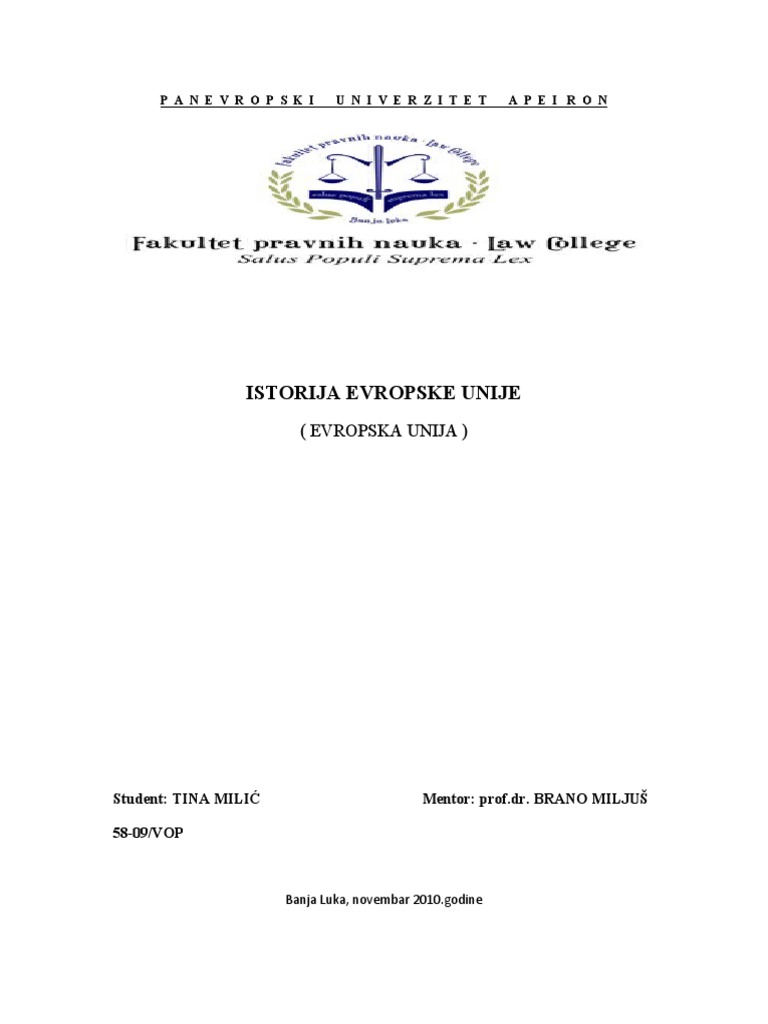 Evropska Unija - Seminarski Rad | PDF
