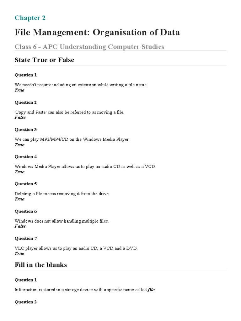APC Chapter 2 File Management Organisation of Data | Download Free PDF ...