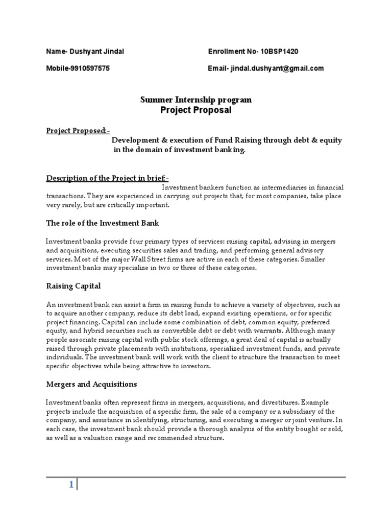 Summer Internship Program Project Proposal | PDF | Investment Banking ...