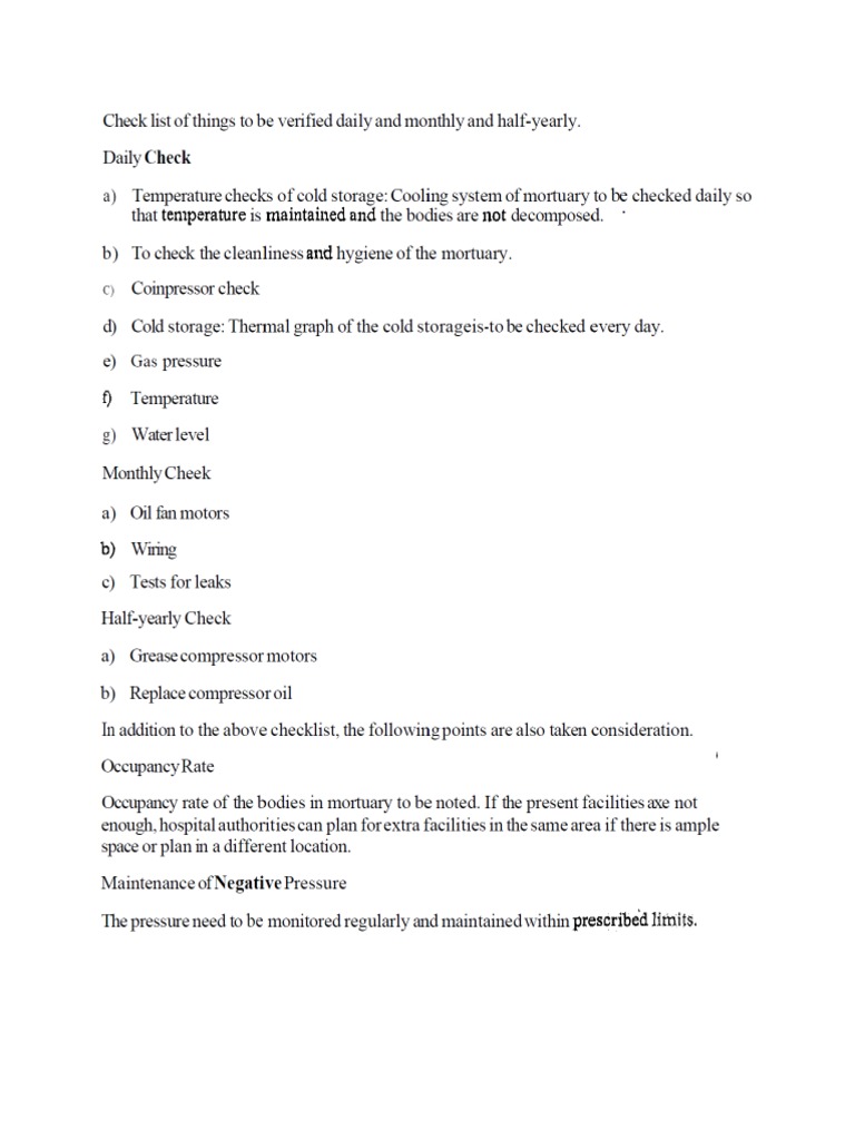 Mortuary Checklist | PDF
