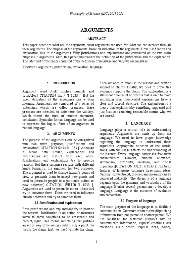 The Role of Arguments, Justification, Explanation and Language in ...