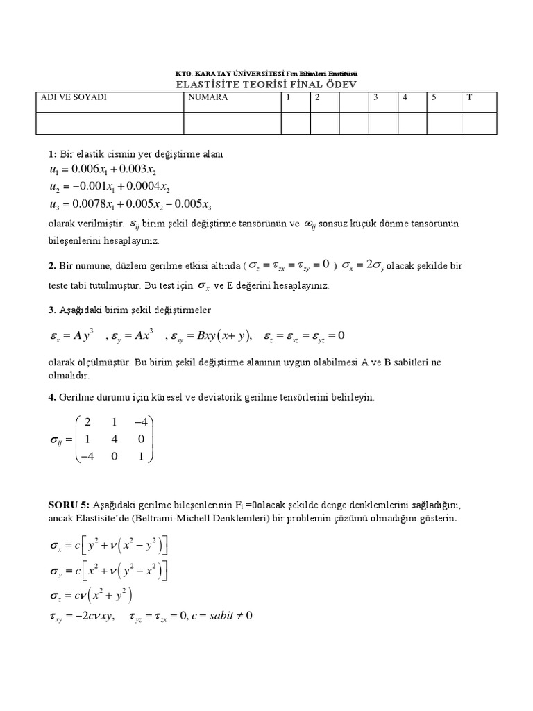 2020-2021 Elastisite Teorisi Final Odev | PDF