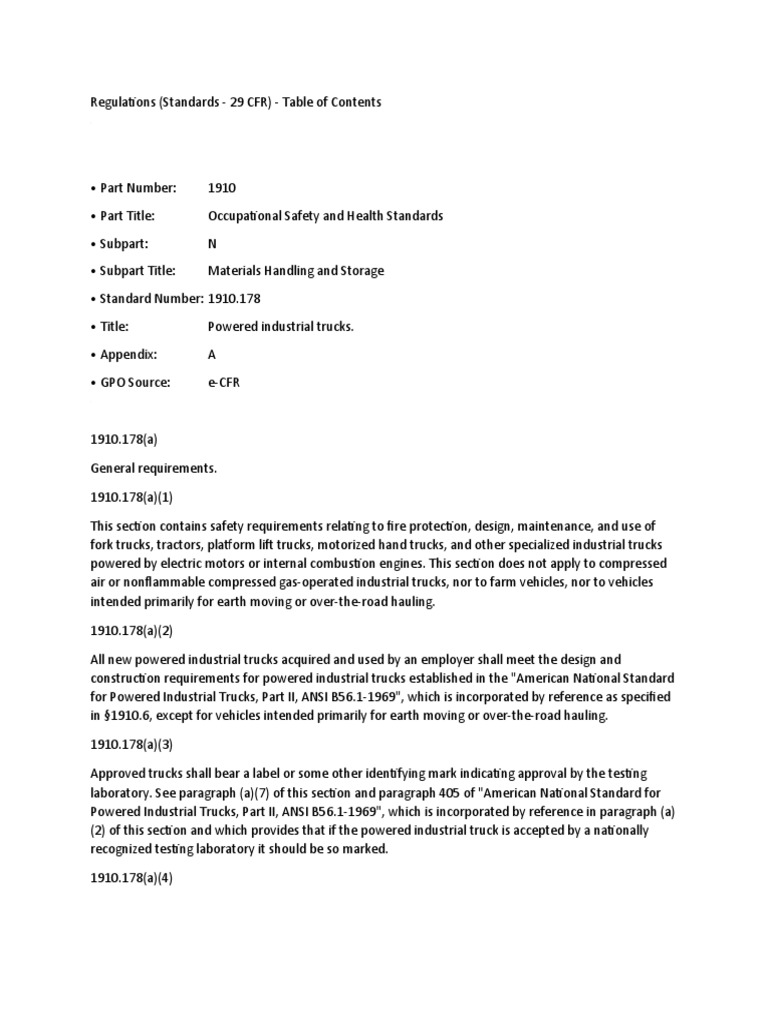 Osha 1910.178 Industrial Trucks Regulations | PDF | Forklift | Exhaust Gas