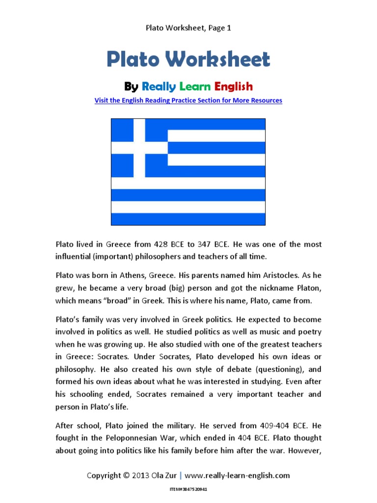 Plato Worksheet: Really | PDF | Plato | Socrates